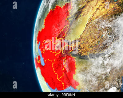 ECO member states on model of Earth with country borders and blue ...