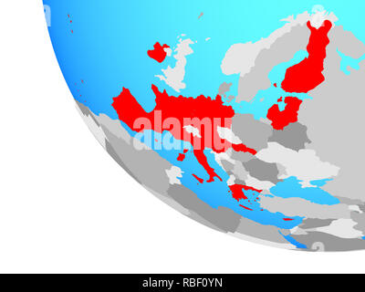Eurozone member states on simple political 3D globe. 3D illustration ...