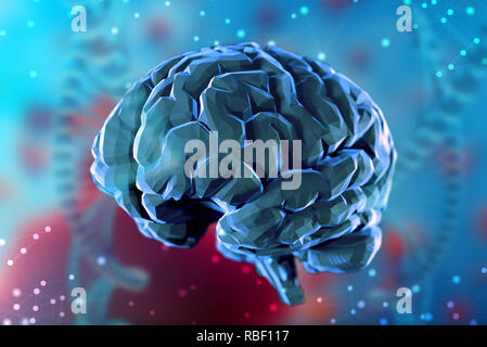 Polygonal 3D brain illustration on a blue background Stock Photo - Alamy