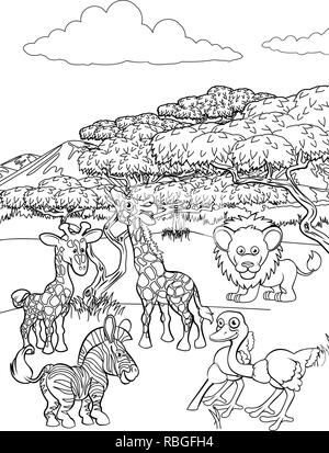 GIRAFFE Cartoon Cute Savannah Zoo Circus Animal Camelopard Hand Drawn ...