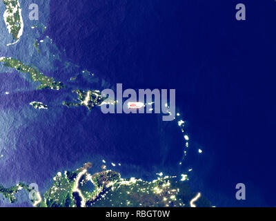 Puerto Rico from space at night on Earth with visible country borders ...