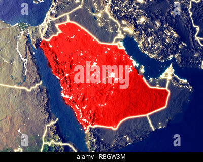 Saudi Arabia from space on planet Earth at night with visible country ...