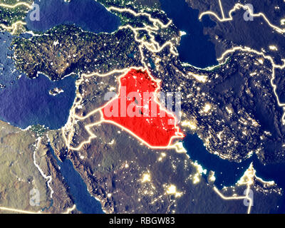 Iraq from space at night on Earth with visible country borders. 3D ...