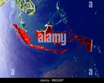 Indonesia from space at night on Earth with visible country borders. 3D ...