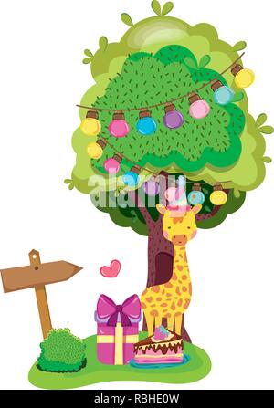cute and little giraffe with party hat character Stock Vector Image ...