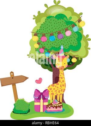 cute and little giraffe with party hat character Stock Vector Image ...