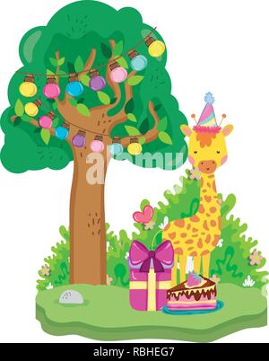 cute and little giraffe with party hat character Stock Vector Image ...