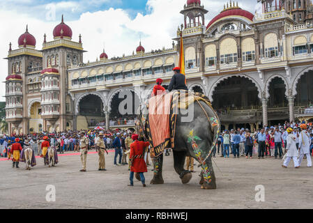 Decorated elephants at Mysore Dussehra celebration or Dasara festival ...