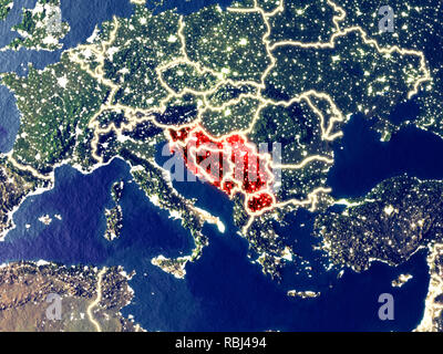 Former Yugoslavia from space on model of planet Earth with country ...