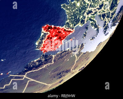 Spain from space on model of planet Earth with country borders. 3D ...