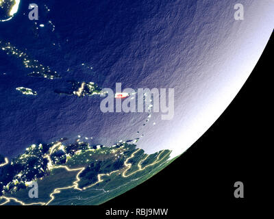 Puerto Rico from space on Earth surrounded by space with Moon and Milky ...