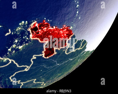 Venezuela from space on model of planet Earth with networks. Detailed ...