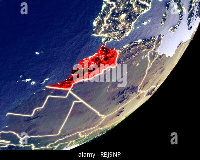 Morocco from space on model of planet Earth with country borders. 3D ...