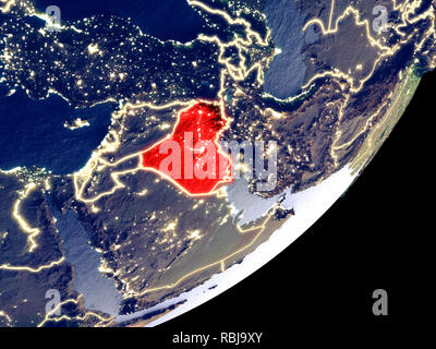 Iraq from space at night on Earth with visible country borders. 3D ...