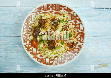 Gosht Motia Pulao, Meat cooked in a host of spices, layered with rice ...