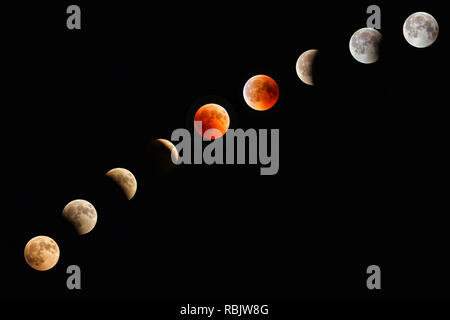 Lunar eclipse - progression with blood moon (total lunar eclipse Stock ...