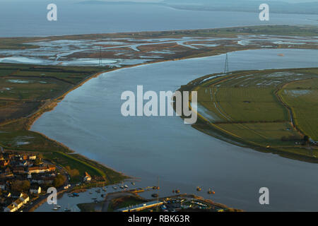 Aerial view of Steart Marshes Wildfowl and Wetland Trust, agricultural ...