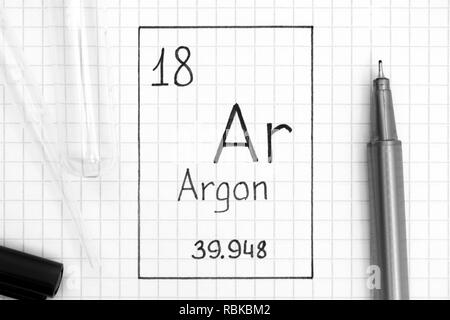 Argon (Ar) symbol chemical element of the periodic table, 3D animation ...