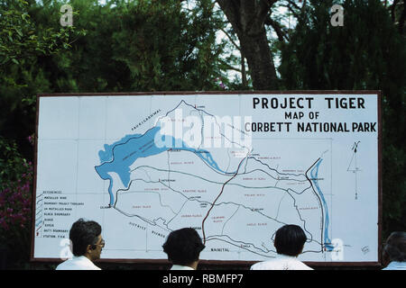 Men looking at map, Corbett National Park, Uttar Pradesh, India, Asia ...