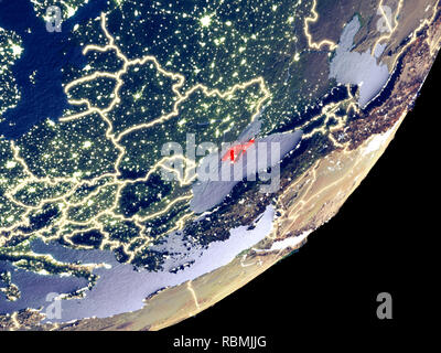 Crimea from space on model of planet Earth with country borders. 3D ...