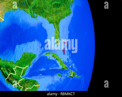 Bahamas on model of Earth with country borders and blue oceans with ...