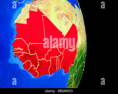 Western Africa on realistic model of planet Earth with country borders ...