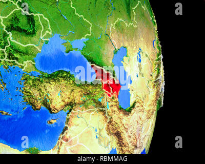 Caucasus region on realistic model of planet Earth with country borders ...
