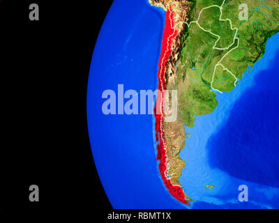 Chile on realistic model of planet Earth with country borders and very ...