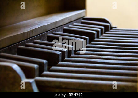 The wooden pedalboard of a vintage pipe organ in profile Stock Photo ...