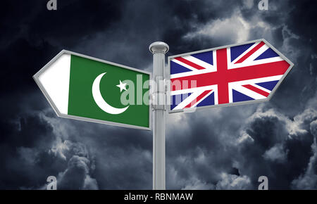 Pakistan and United Kingdom guidepost. Moving in different directions ...