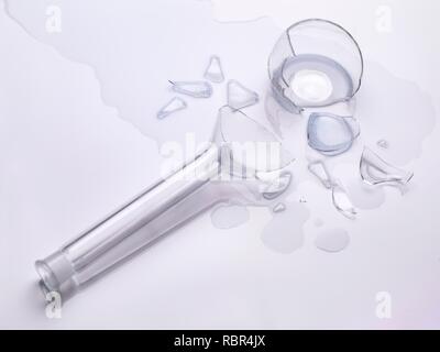 Accident during an experiment. Broken laboratory glassware flask Stock ...
