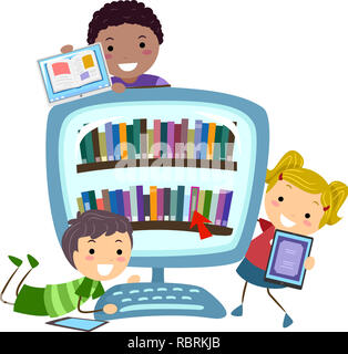 Illustration of Stickman Kids with Computer Monitor, Keyboard, Mouse ...