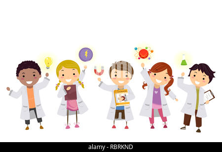 Illustration of Stickman Kids Wearing Lab Coat and Standing with a ...