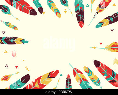 Illustration of Boho Feathers Border in Different Colors Stock Photo ...