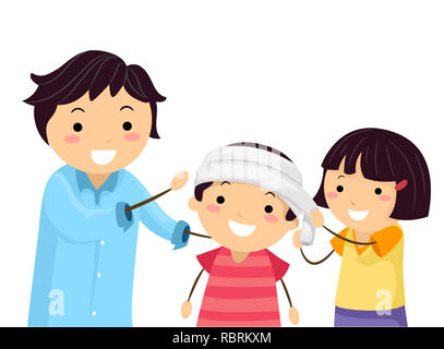 Illustration of Stickman Kids Learning and Applying Bandage Over Leg ...
