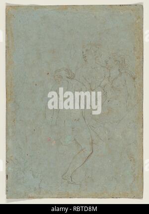 A Winged Putto Riding a Sea Horse and a Lion (after Raphael); verso ...