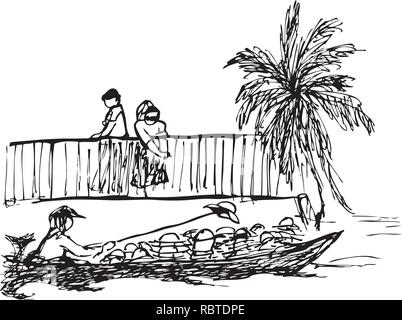 Thailand- floating market - Vector illustration of a Woman in boat at ...