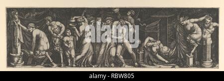 A Bacchanal, Silenus supported by two bacchants in the centre, at right ...