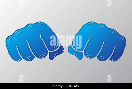 Paper art of the blue fist isolated. Vector illustration. Fist icon cut ...