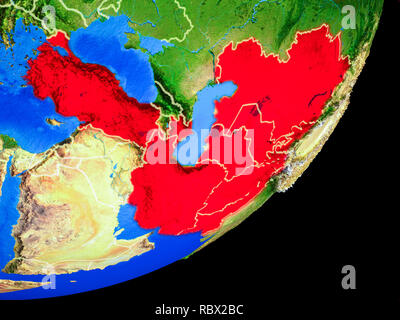 ECO member states on planet Earth from space with country borders. Very ...