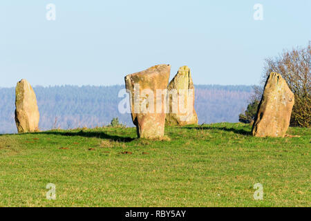 The four remaining stones of Nine Stones Close stone circle in a field ...