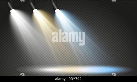 Set of searchlights on a transparent background. Bright lighting with ...