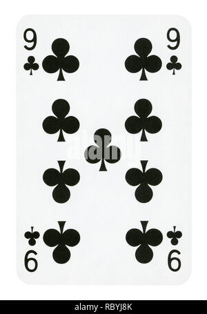 Nine of clubs playing card, isolated on white background. Scanned at ...