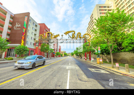 Twin Dragon Gate entrance to Los Angeles Chinatown Stock Photo - Alamy