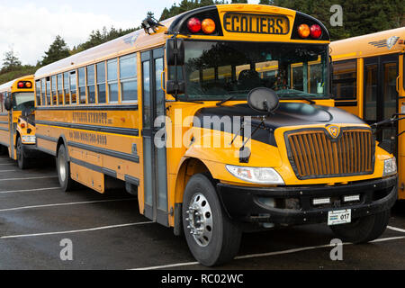 School buses in the province of Quebec, Canada. The bear the sign ...
