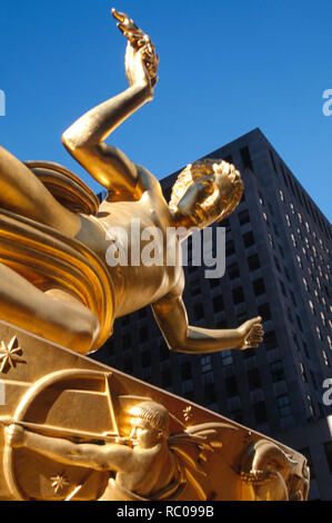 The Prometheus golden statue in Rockefeller Center - New York City, USA ...