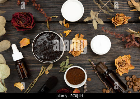 Homemade natural coffee scrub for anti cellulite procedure on beige ...