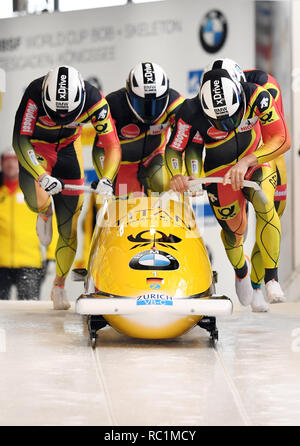 Königssee, Germany. 13th January 2019. Four-man bobsleigh, men ...