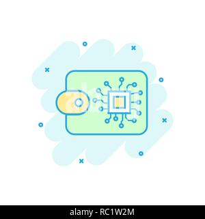 Digital wallet icon in comic style. Crypto bag vector cartoon ...