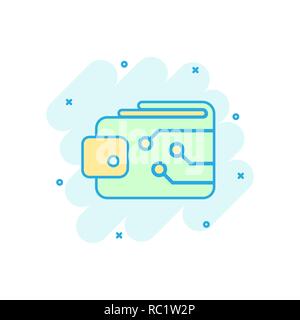Digital wallet icon in comic style. Crypto bag vector cartoon ...